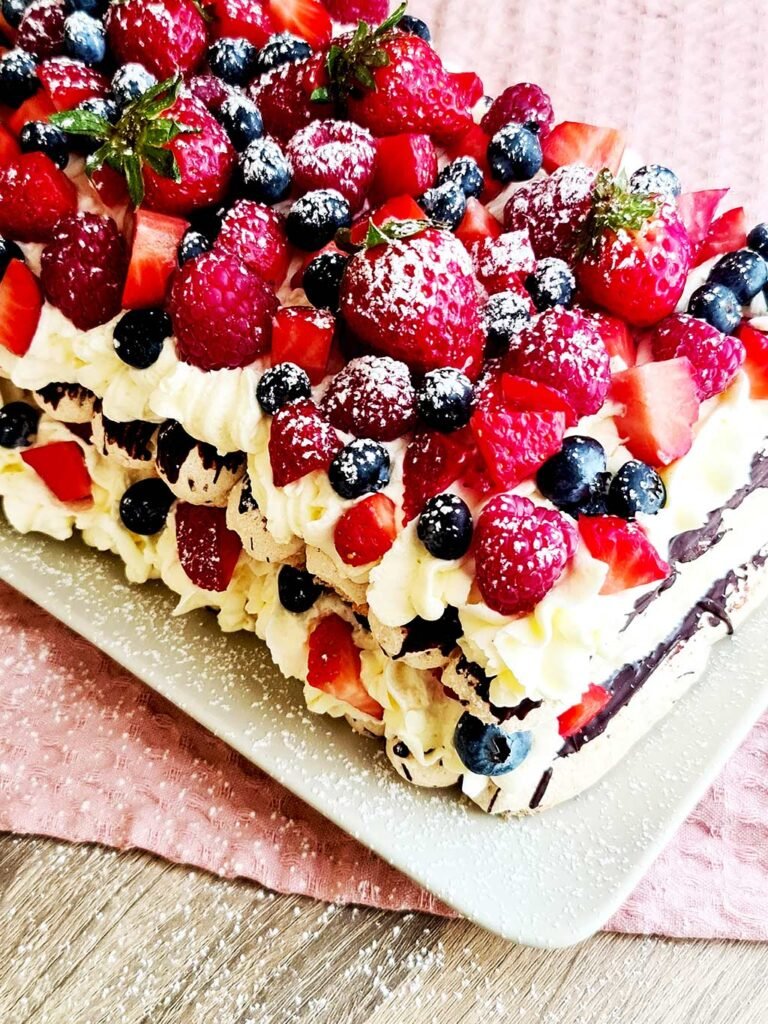 Meringue Cake with Lemon Curd Cream and Berries - Desserts